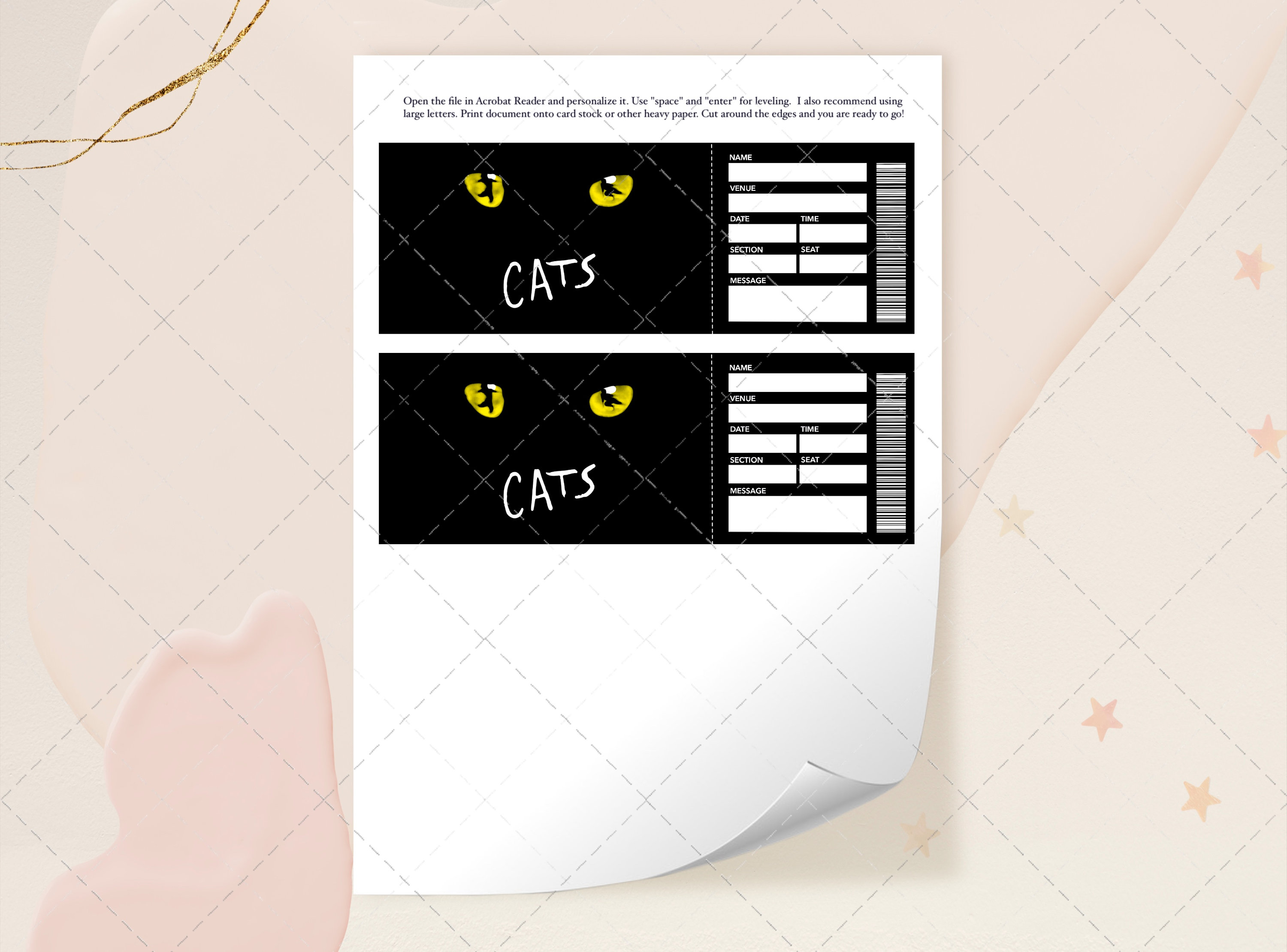 Printable CATS Musical Ticket Editable Musical Theatre Faux - Etsy