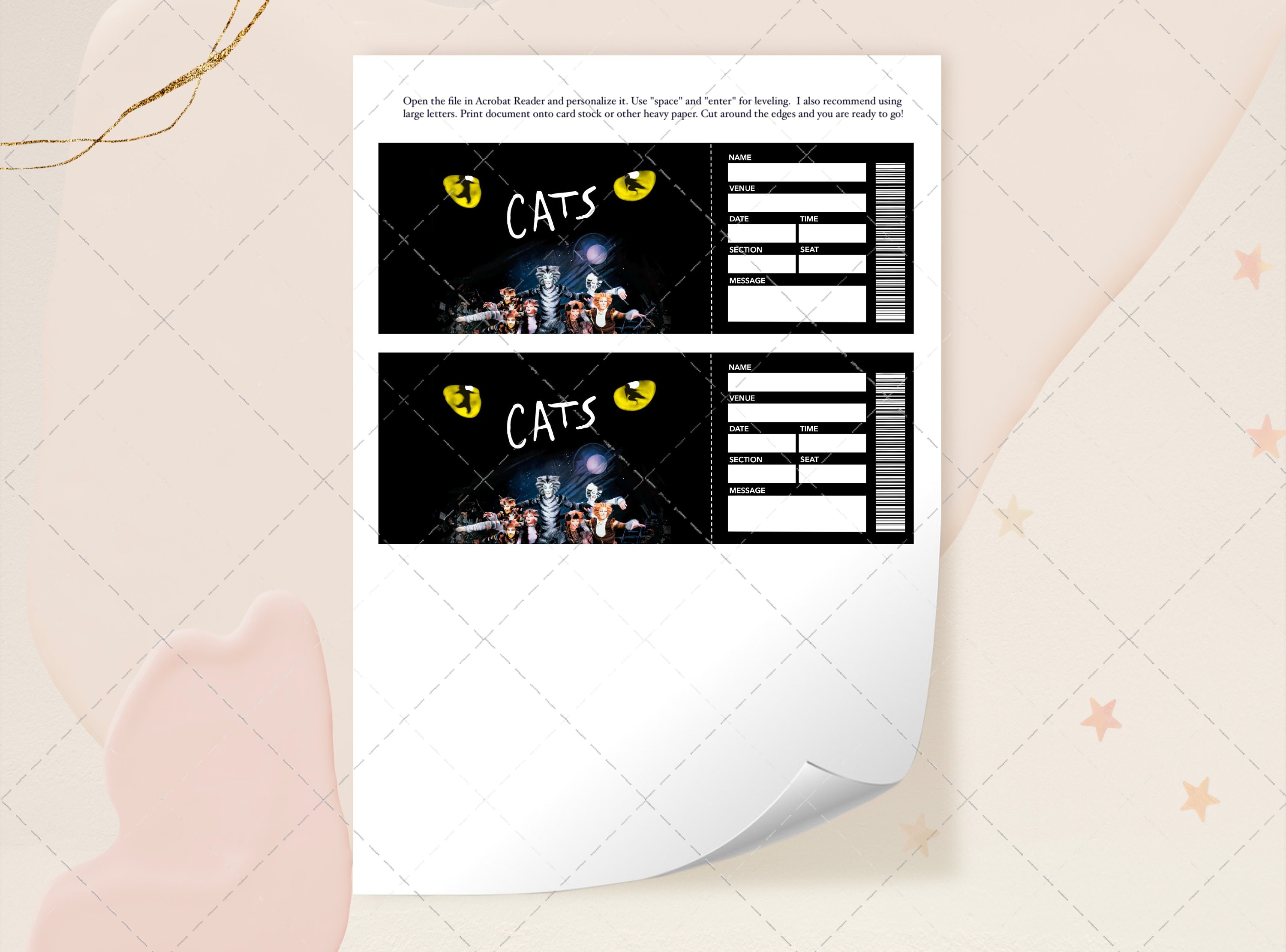 Printable CATS Musical Ticket, Editable Musical Theatre Faux Event ...