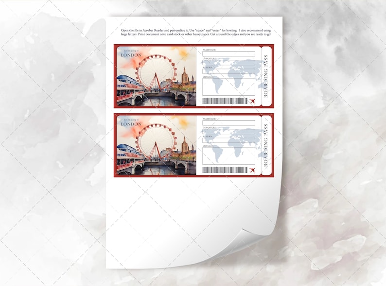 Editable LONDON Boarding Pass Template, Printable Airline Ticket ...