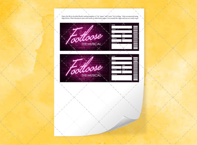 Printable FOOTLOOSE Surprise Ticket, Editable Tcket, Event Surprise ...