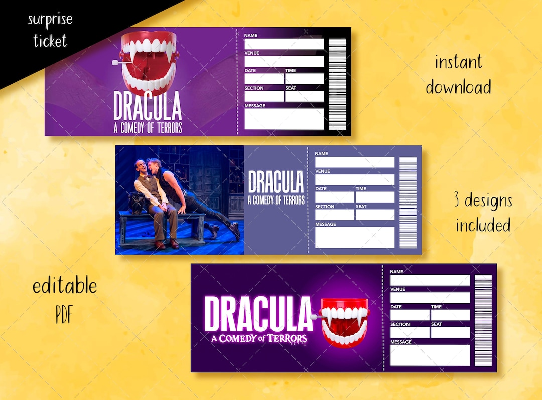 Printable Dracula Musical Ticket, Editable Surprise Musical Theater ...