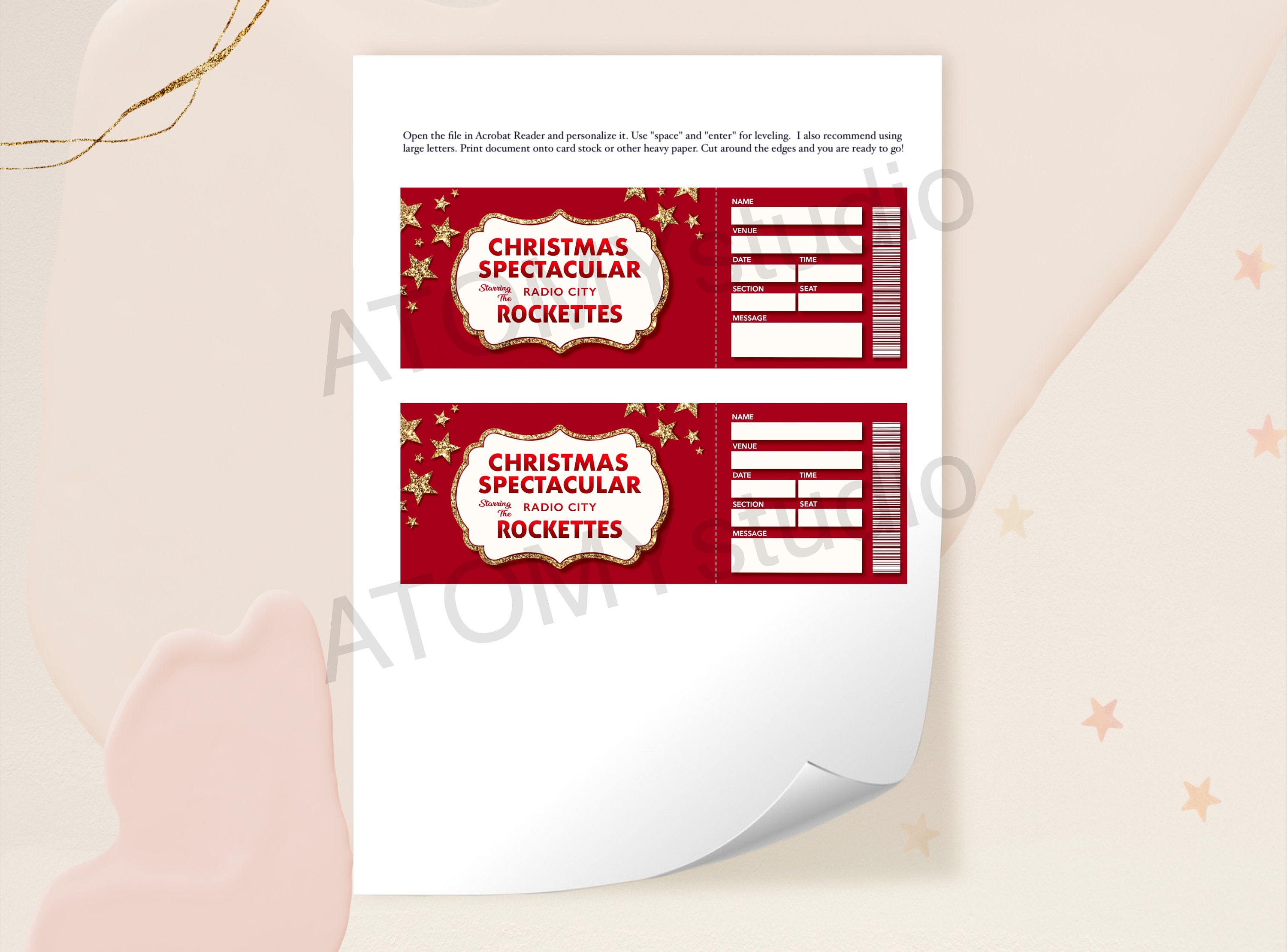 Printable Christmas Spectacular Ticket, Musical Ticket, Editable ...