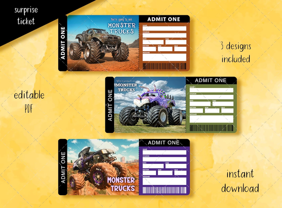 Monster Trucks Show Surprise Printable Ticket, Monster Trucks Surprise ...