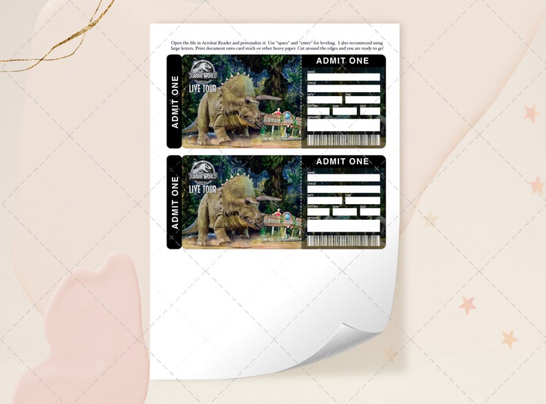 Printable JURASSIC WORLD World Live Tour Ticket, Surprise Editable ...