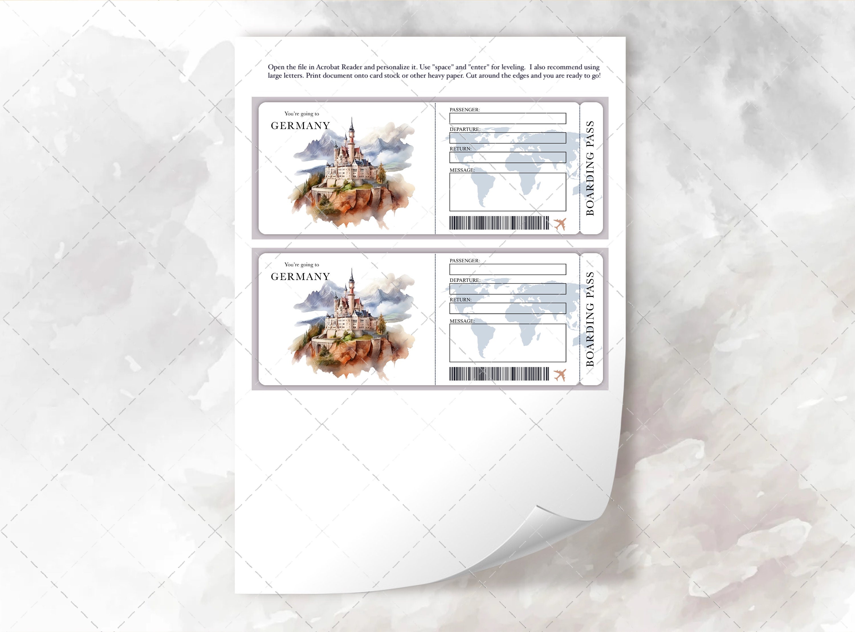 DEUTSCHLAND Bearbeitbares Ticket, Bordkartenvorlage, druckbares ...