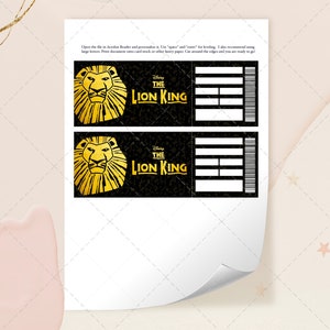 Printable Lion King Ticket, Editable Broadway Surprise Musical Theatre ...