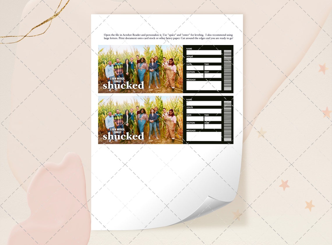 Printable SHUCKED Musical Ticket, Editable Broadway Surprise Musical ...
