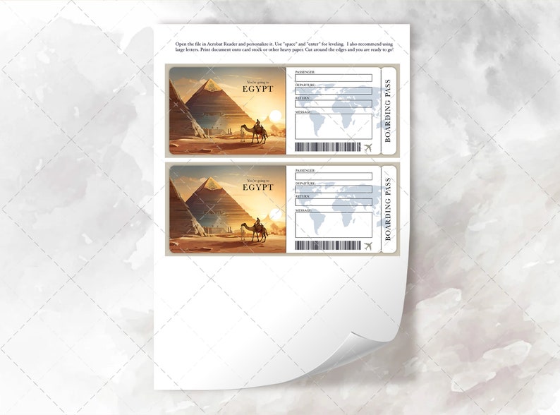 Printable EGYPT Trip Ticket, Boarding Pass, Surprise Gift, Trip Ticket ...