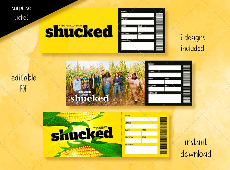 Printable SHUCKED Musical Ticket, Editable Broadway Surprise Musical ...