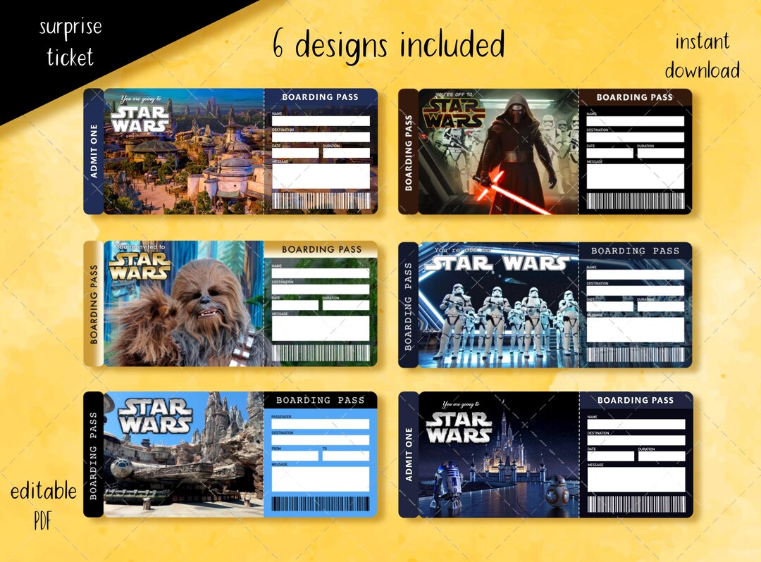 Galaxy WARS Surprise Tript Ticket, Printable Gift Vacation Ticket ...