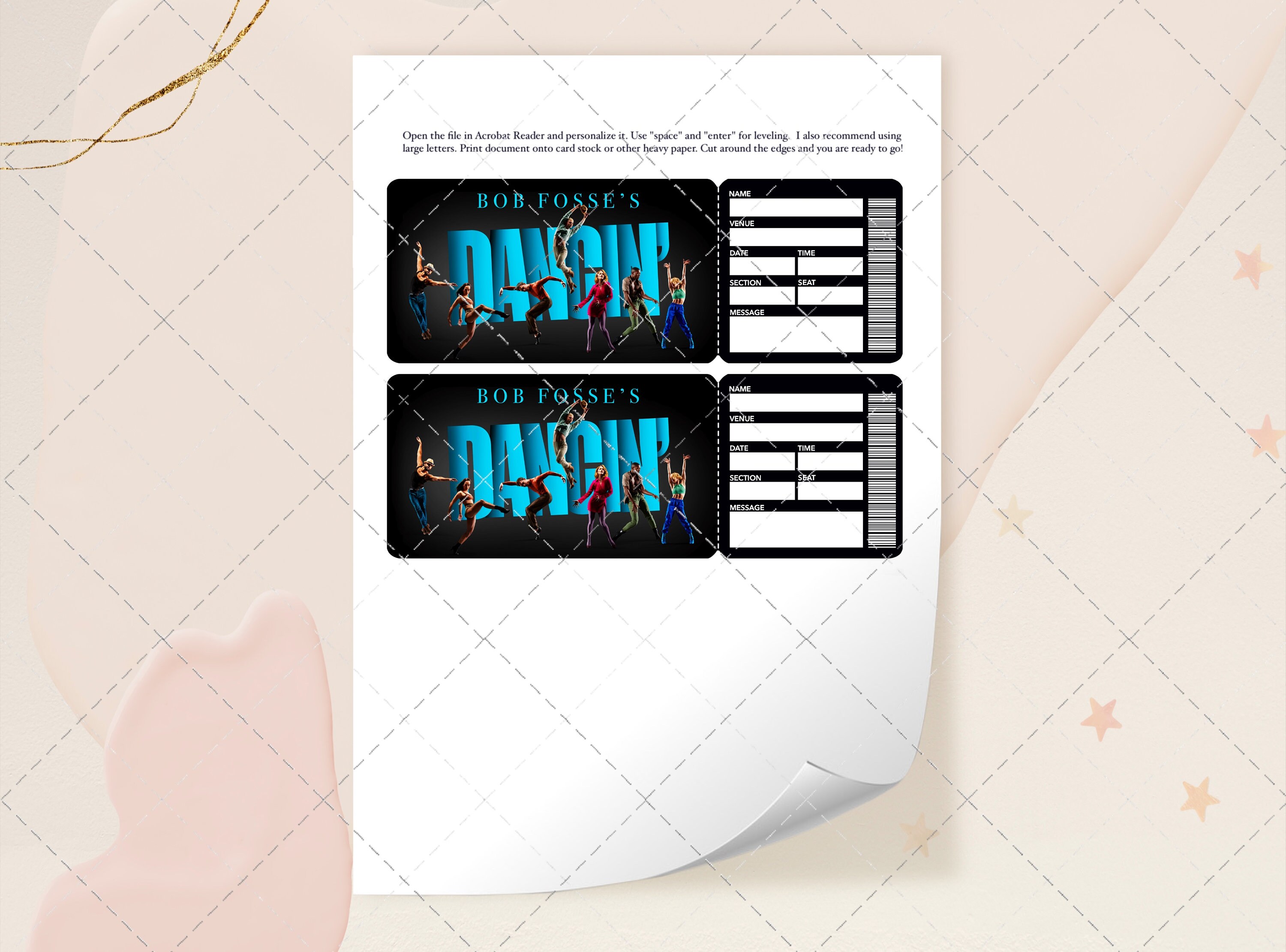 Printable Bob Fosse Dancin Musical Ticket, Editable Broadway Surprise ...