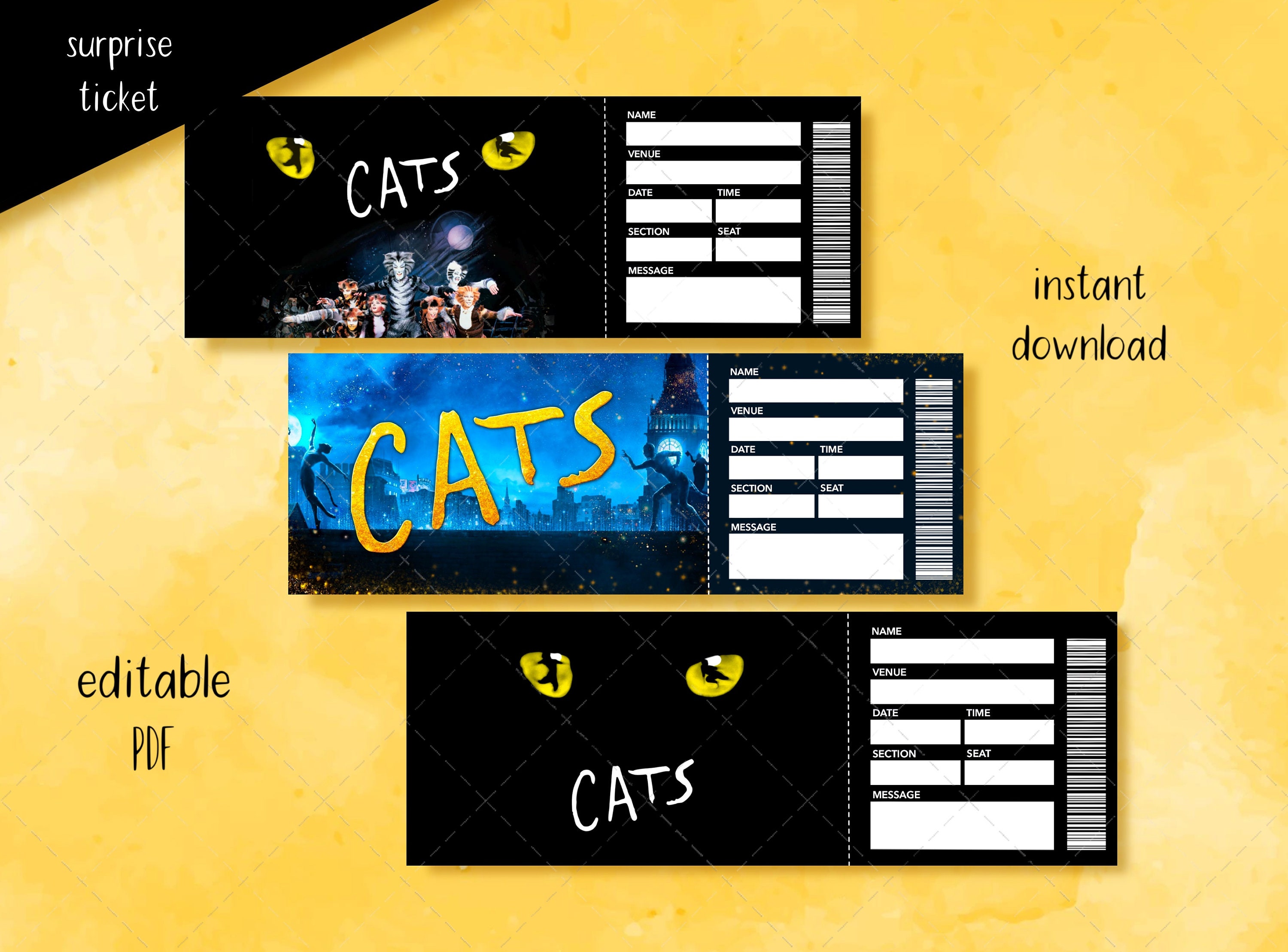 Printable CATS Musical Ticket Editable Musical Theatre Faux - Etsy