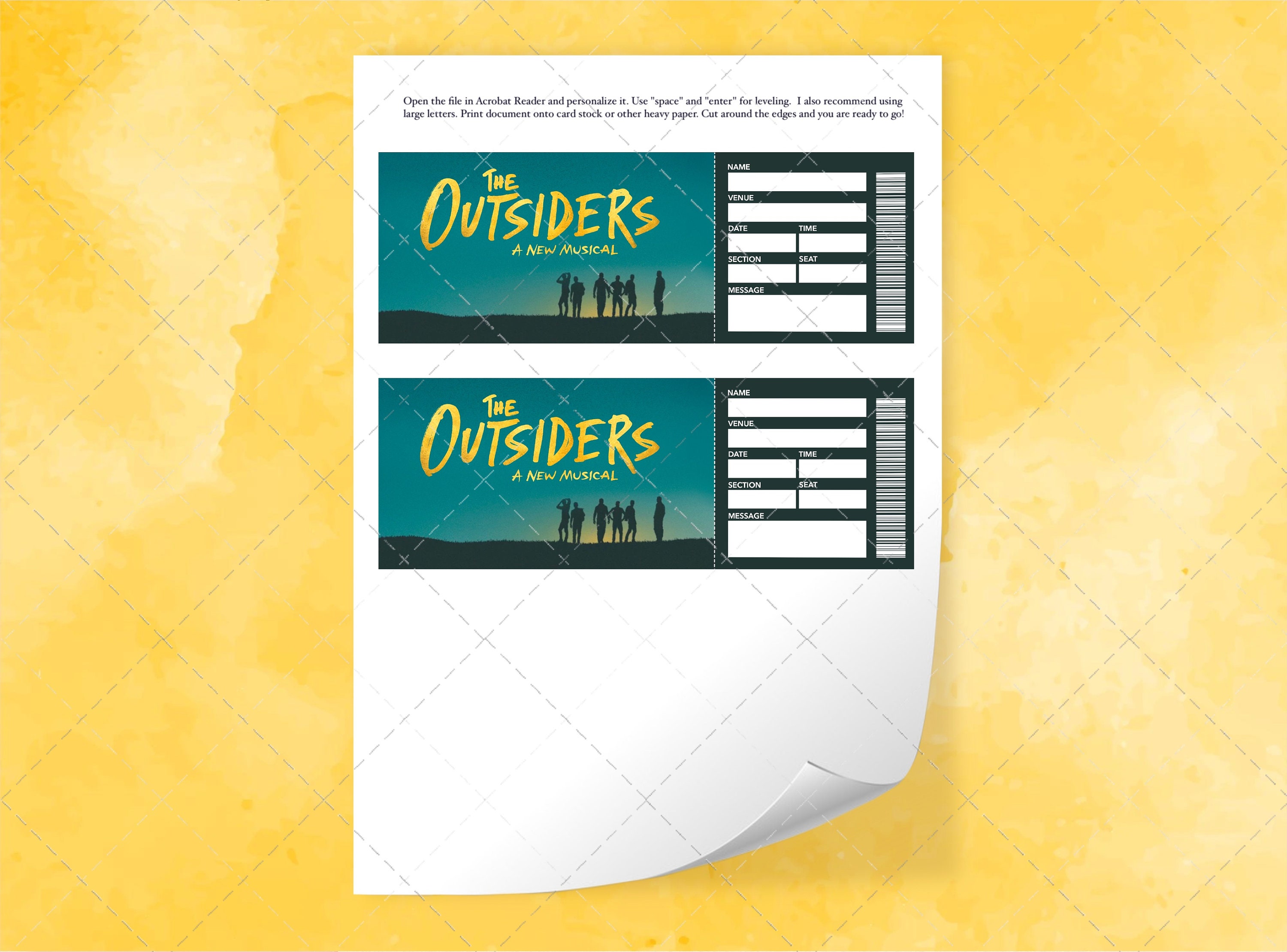 Printable OUTSIDER Ticket, Editable Broadway Surprise Musical Theatre ...