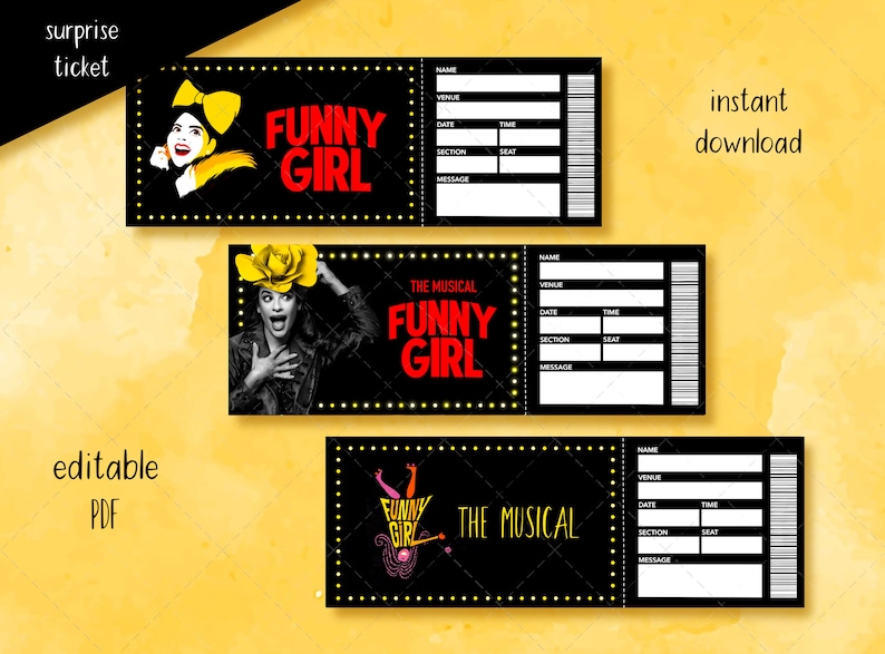 Printable Funny Girl Musical Ticket, Editable Broadway Surprise Musical ...