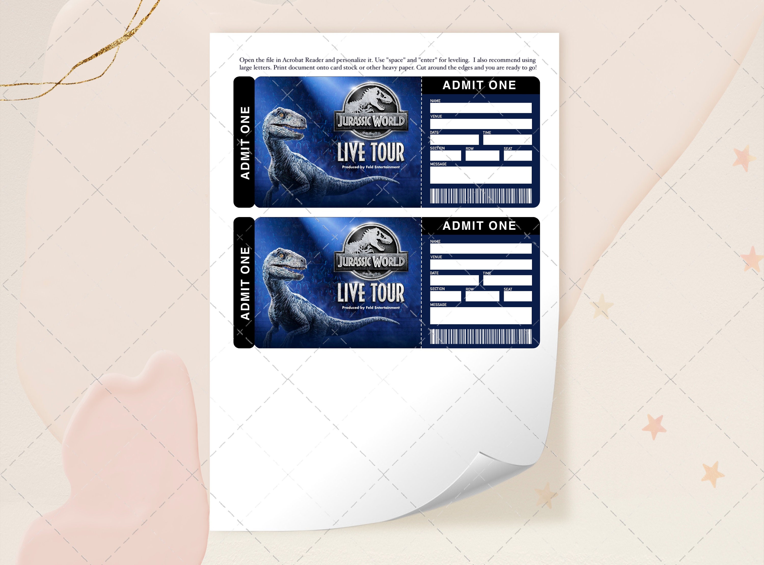 Printable JURASSIC WORLD World Live Tour Ticket, Surprise Editable Ticket, Reveal Gift Ticket - Etsy
