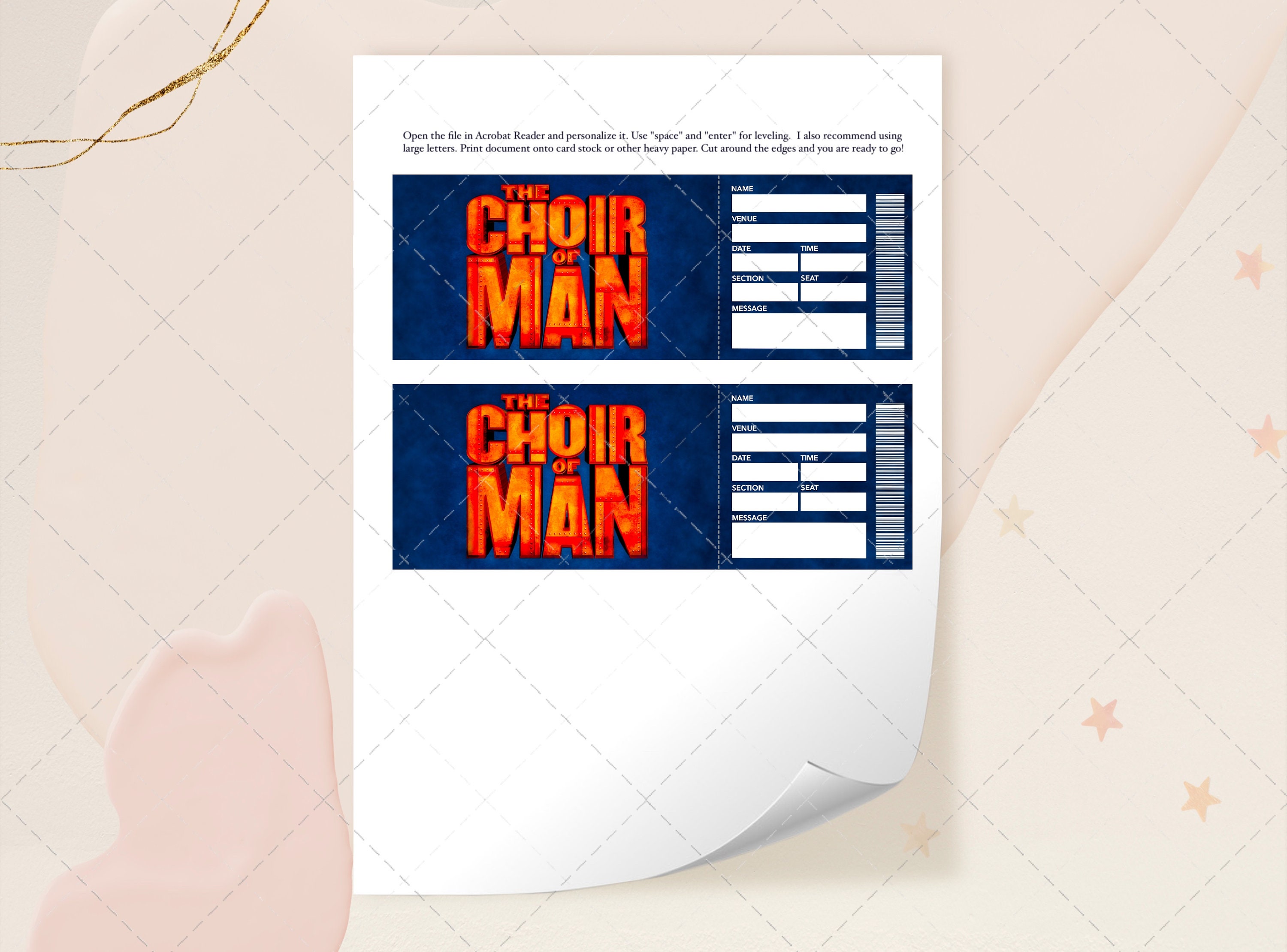Printable THE CHOIR of MAN Musical Surprise Ticket, Editable Broadway ...