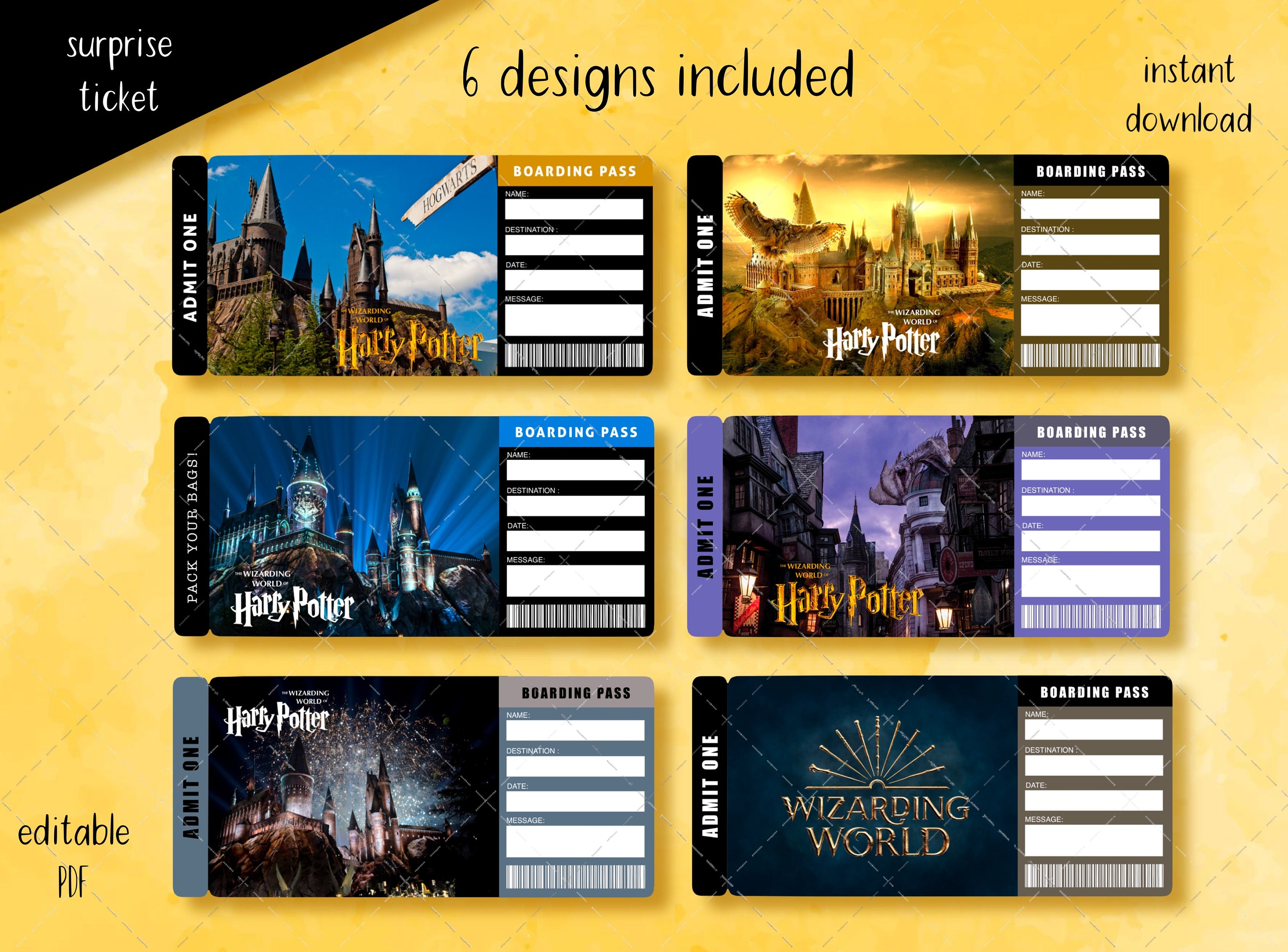 Printable Universal Studios Surprise Trip Ticket, Printable Gift Vacation Ticket Editable, Theme ...