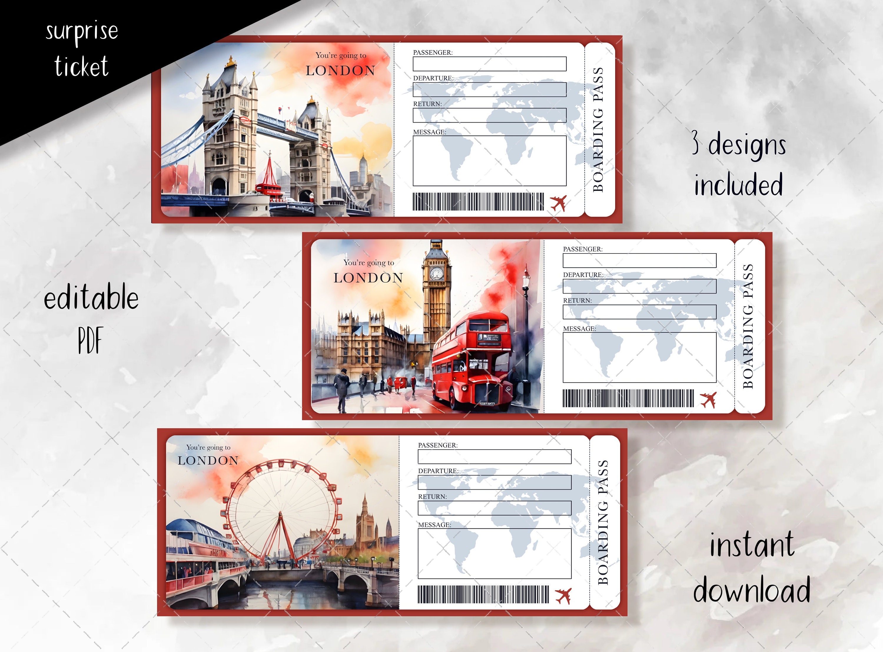 Editable LONDON Boarding Pass Template, Printable Airline Ticket ...