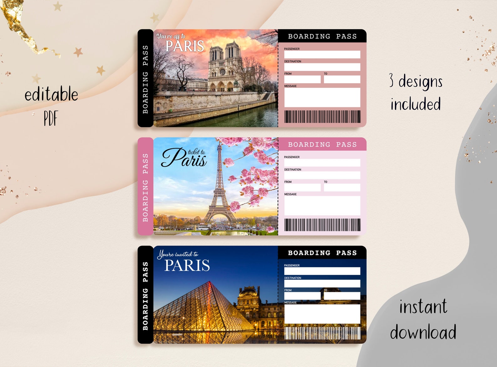 Printable PARIS Surprise Ticket Boarding Pass Trip Ticket - Etsy