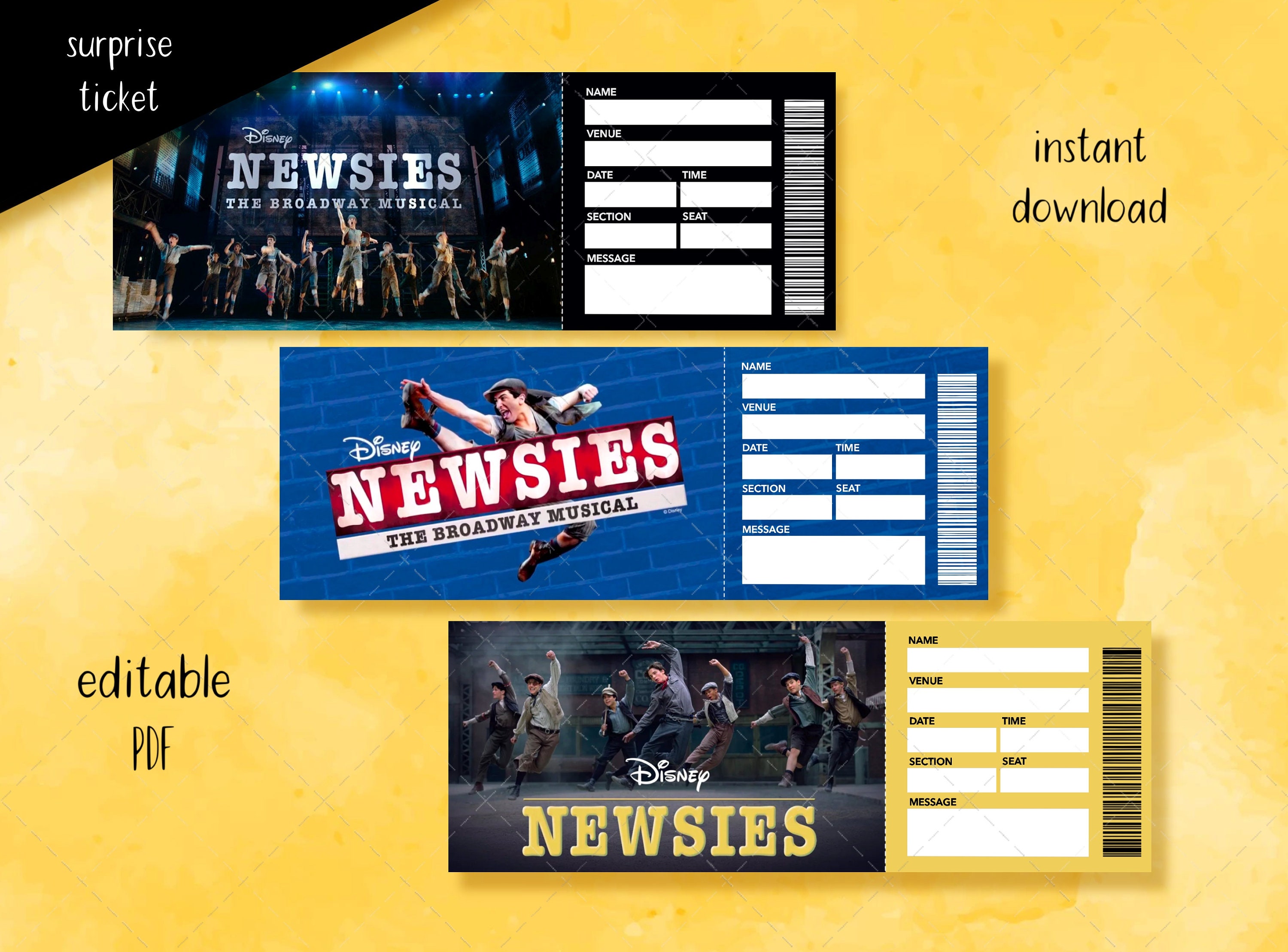 Printable Newsies Musical Ticket, Editable Broadway Ticket, Event ...