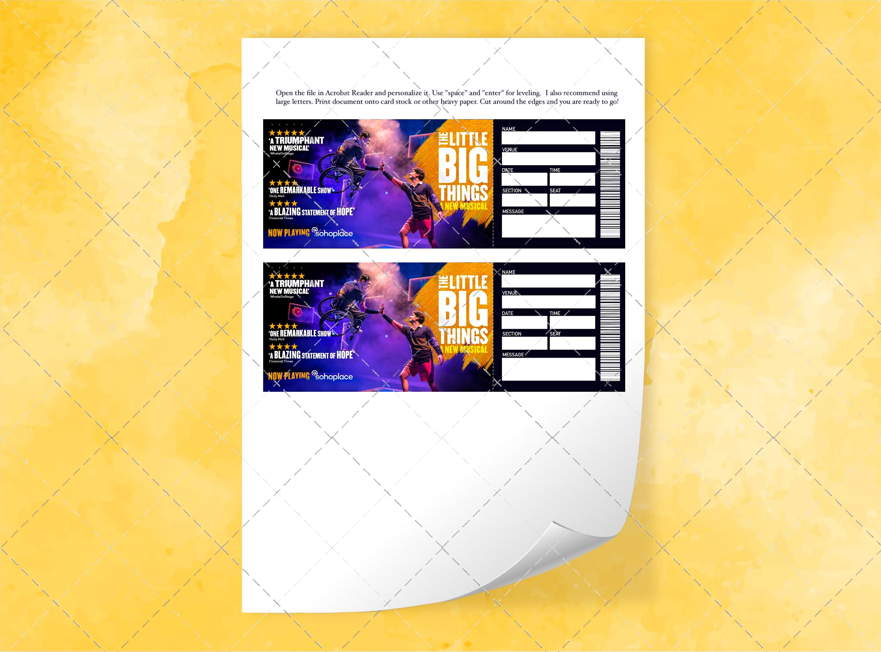 Printable the LITTLE Big THINGS Ticket, Editable Surprise Musical ...