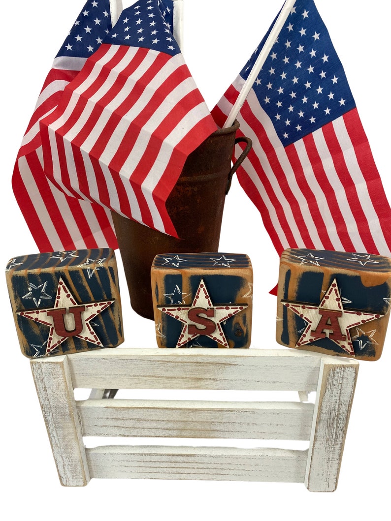 4th of July Blocks, July 4th Decor, Patriotic Blocks, Rustic Americana ...