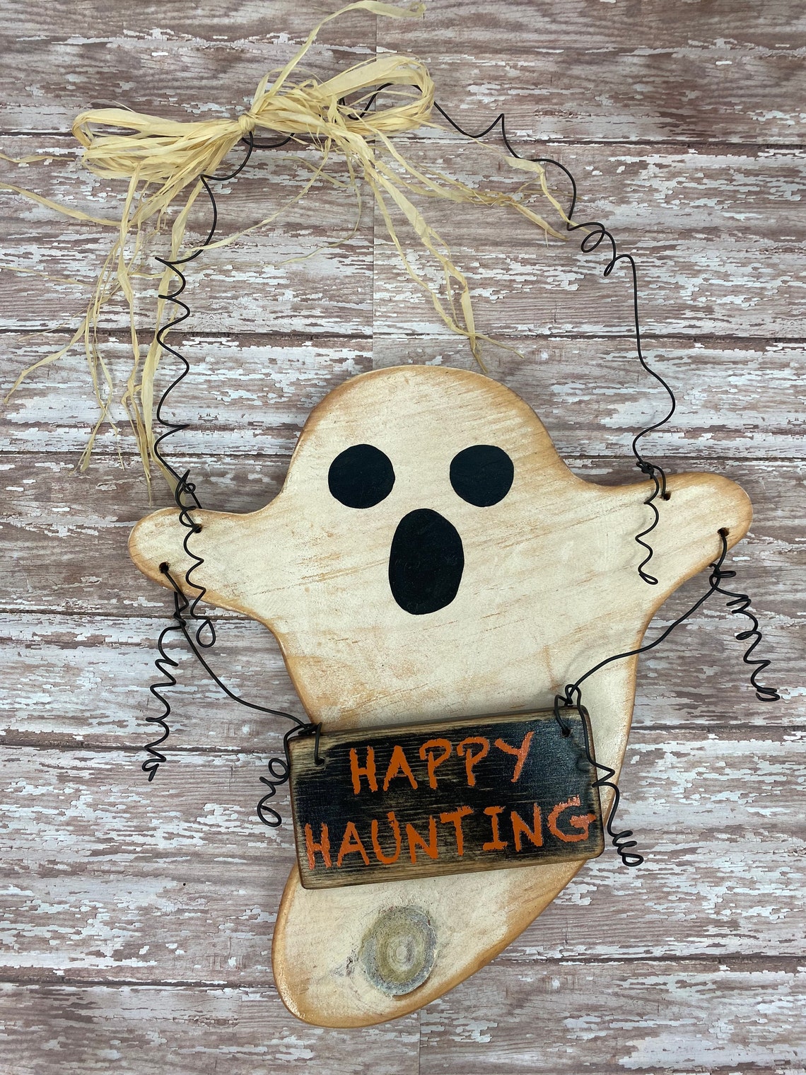 Rustic Halloween Door Sign, Halloween Door Hanger Ghost, Ghost Door ...