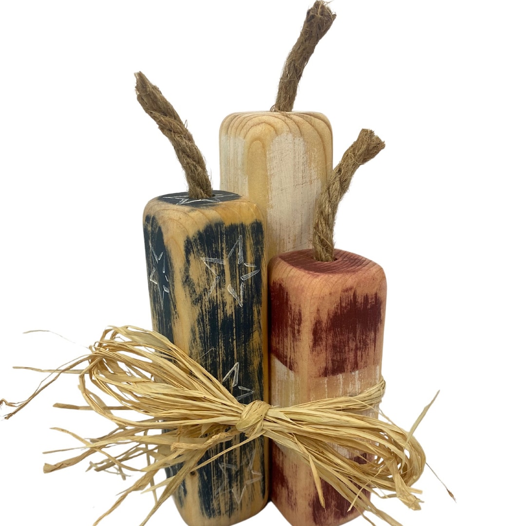 Rustic 4th of July Decor, Wood Firecracker Decor, Primitive Americana ...