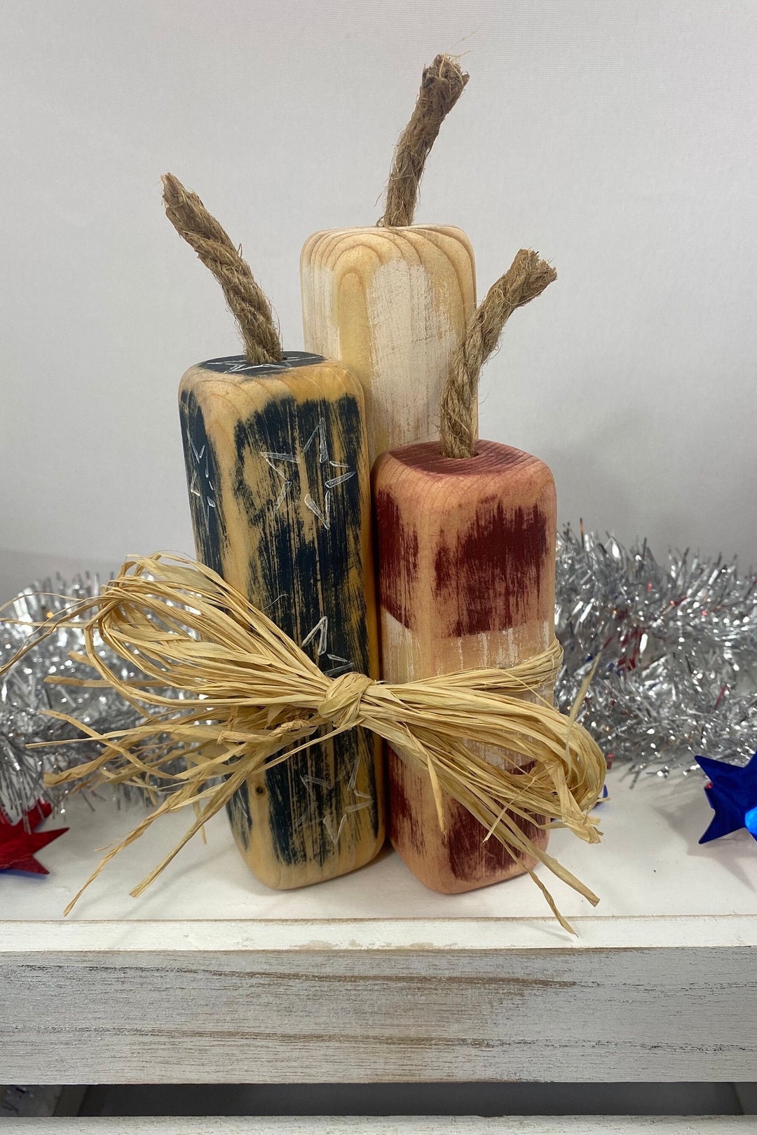 Primitive 4th of July Home Decor, Wood Firecrackers, Wooden Americana ...