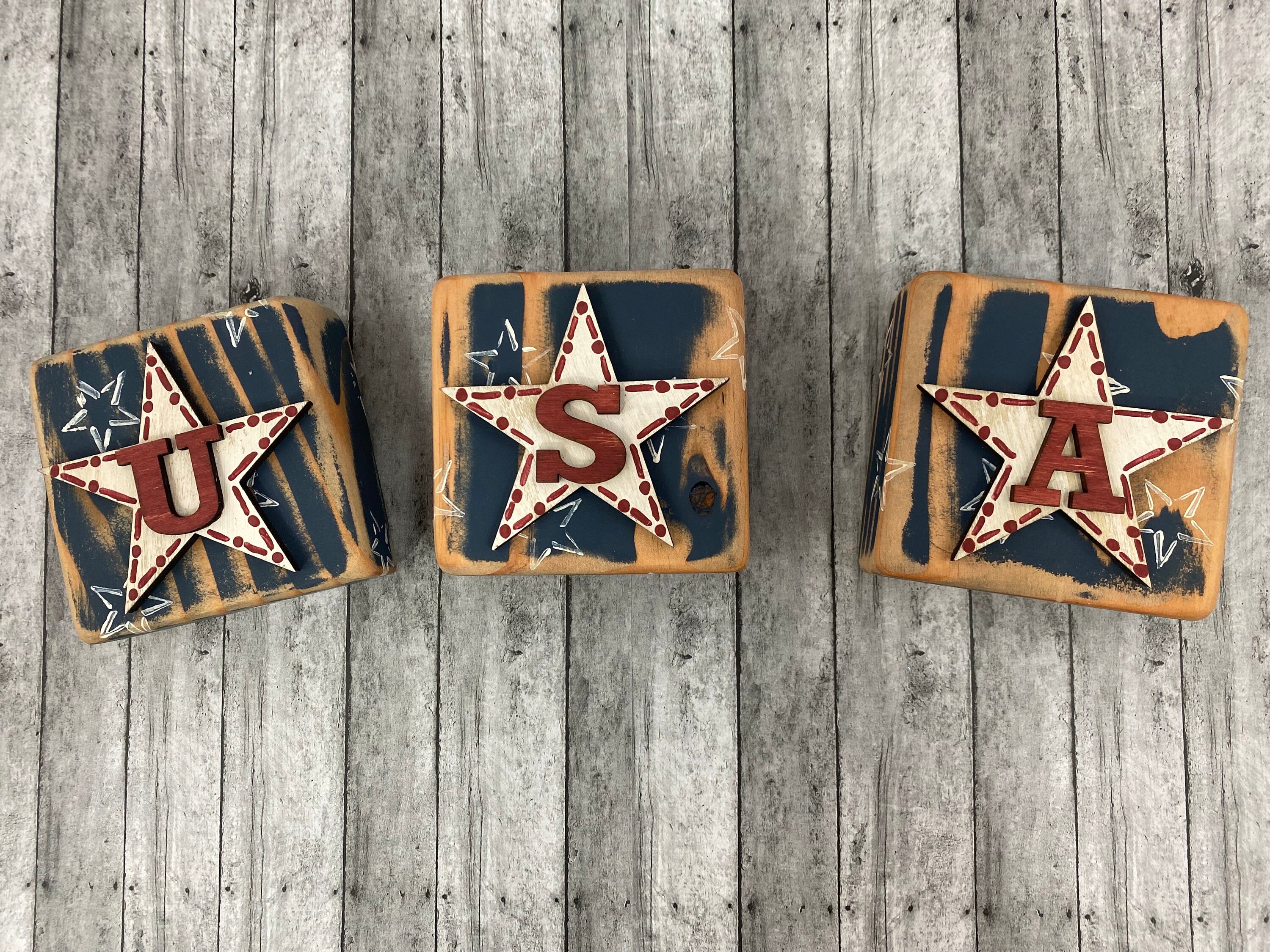 4th of July Blocks, July 4th Decor, Patriotic Blocks, Rustic Americana ...