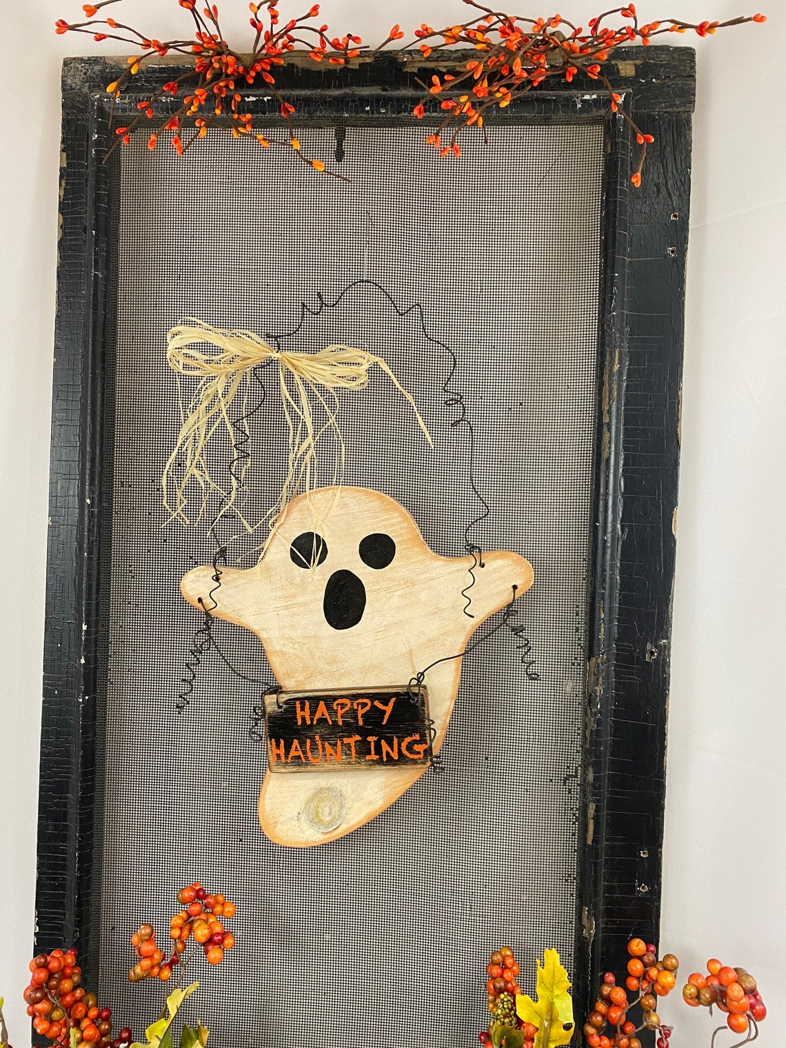 Rustic Halloween Door Sign, Halloween Door Hanger Ghost, Ghost Door ...
