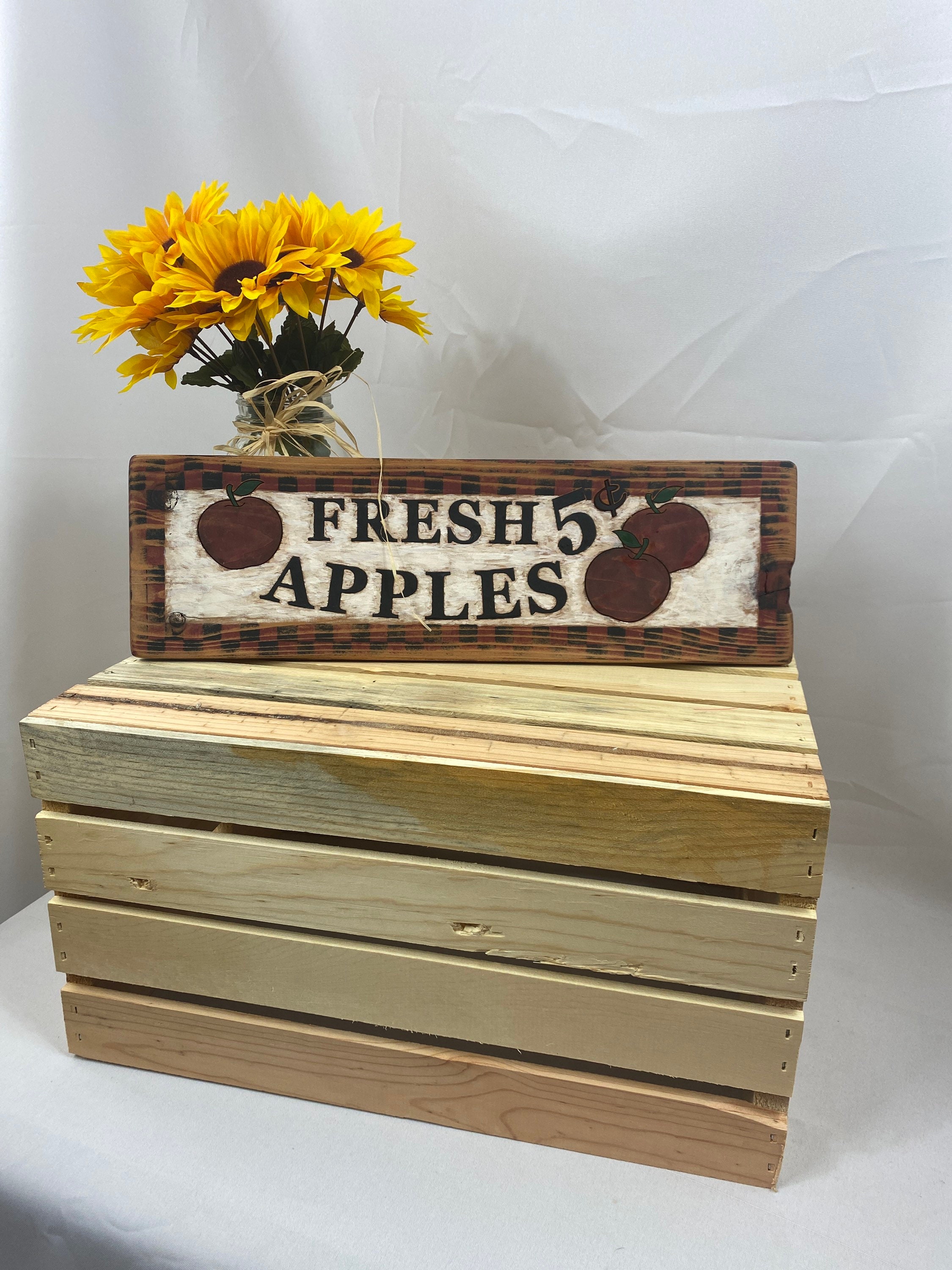 Rustic Wood Apple Sign, Primitive Apple Sign Decor, Apple Wall Hanging ...