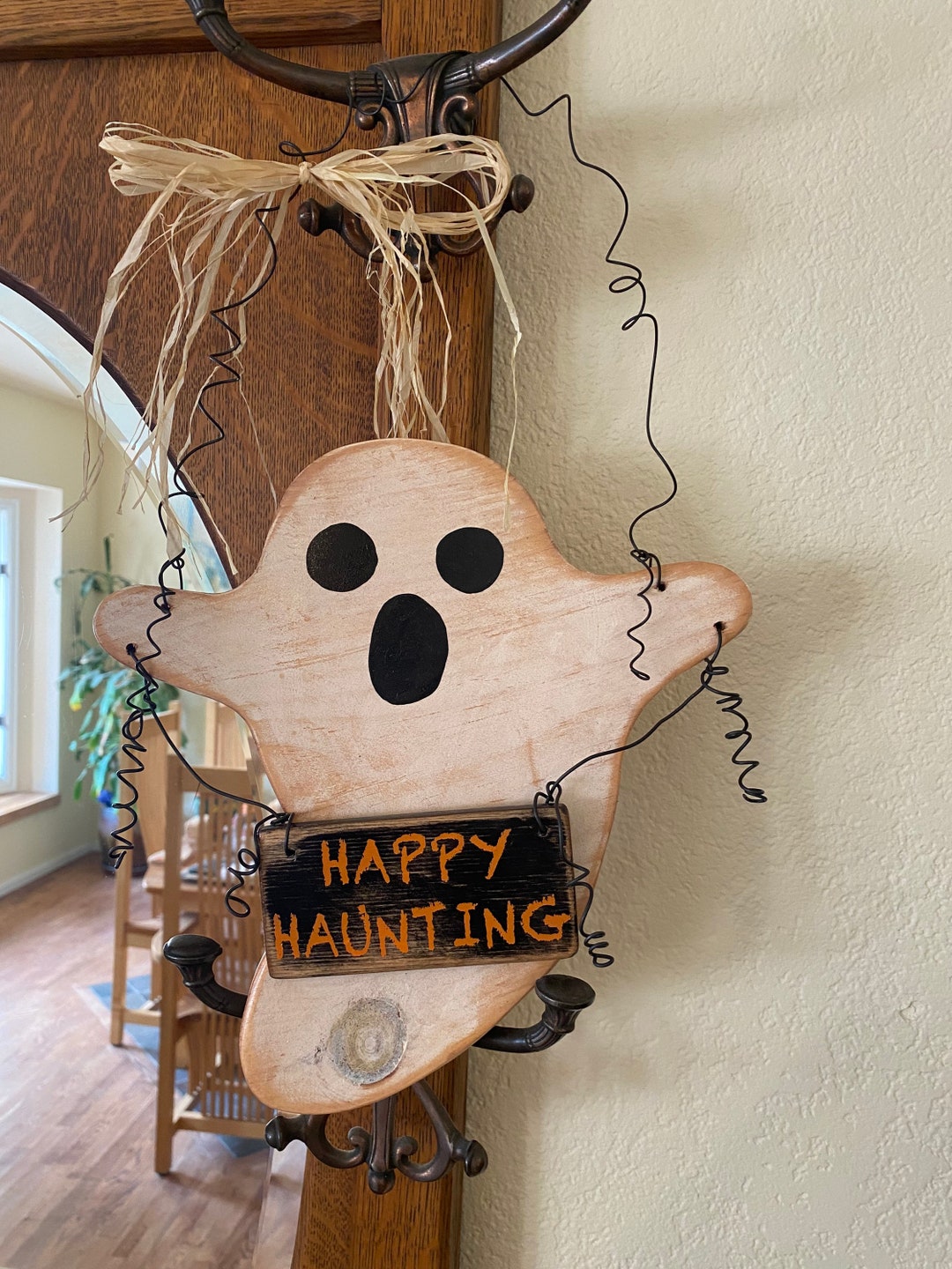 Rustic Halloween Door Sign, Halloween Door Hanger Ghost, Ghost Door ...