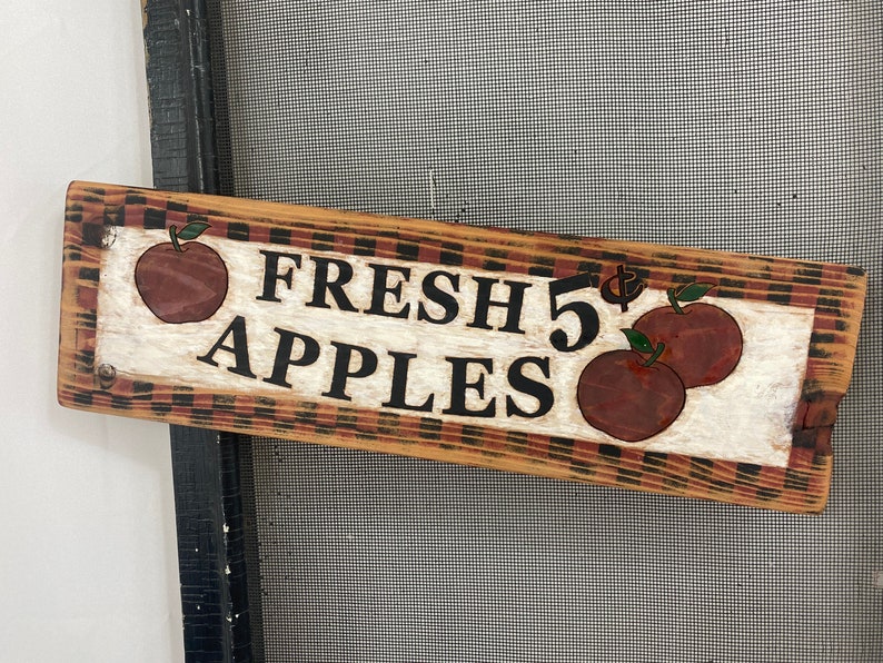Rustic Wood Apple Sign, Primitive Apple Sign Decor, Apple Wall Hanging ...