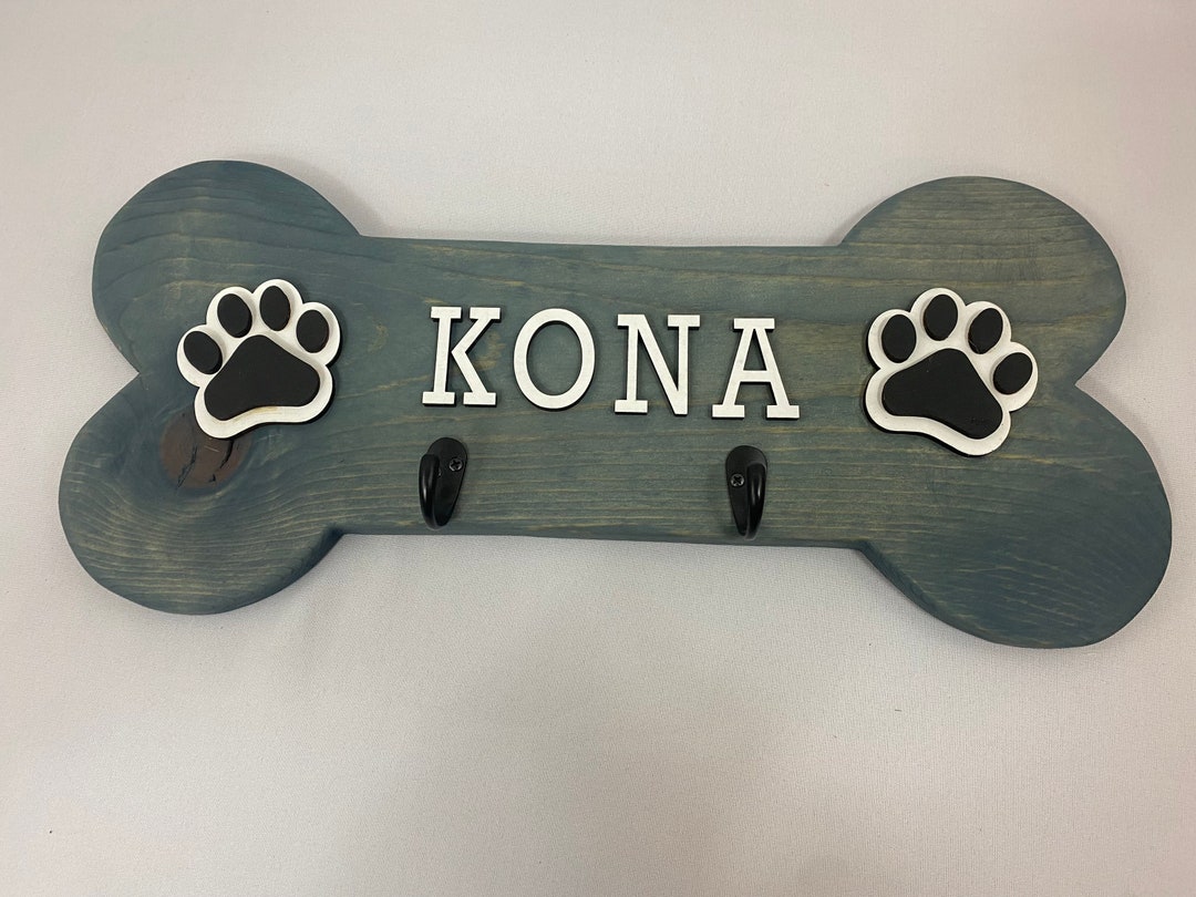 Personalized Dog Leash Holder, Wooden Pet Sign, Dog Bone Sign, Gift for ...