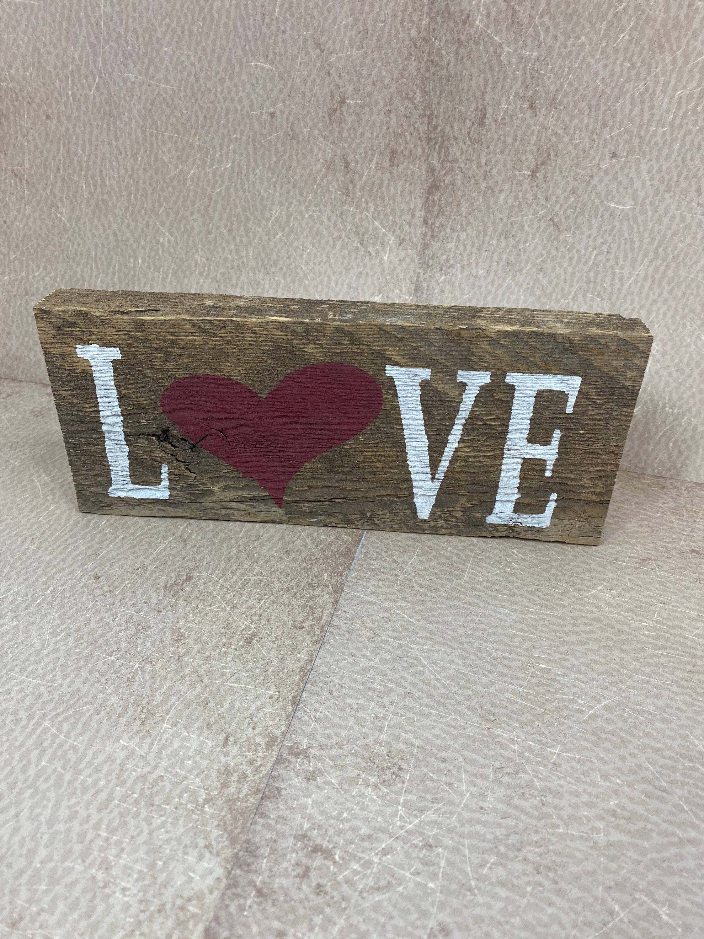 Rustic Barnwood Love Sign, Barnwood Love Shelf Sign, Primitive Heart ...