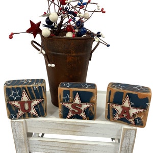 4th of July Blocks, July 4th Decor, Patriotic Blocks, Rustic Americana ...