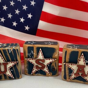 4th of July Blocks, July 4th Decor, Patriotic Blocks, Rustic Americana ...