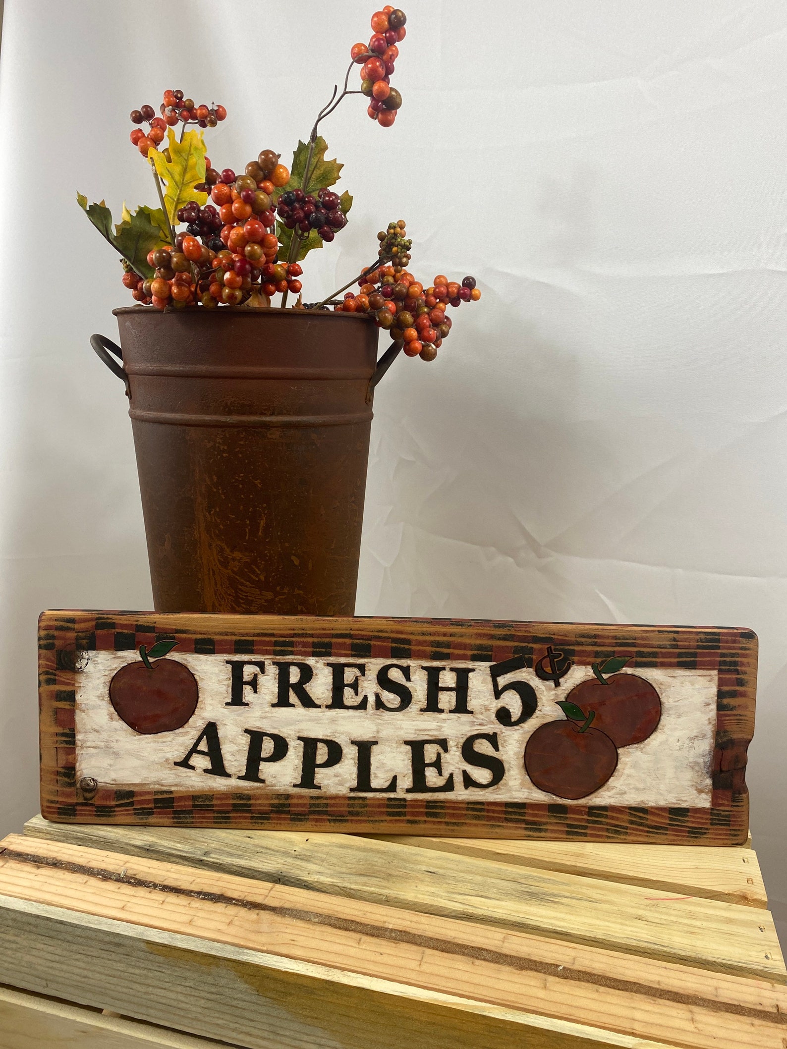 Rustic Wood Apple Sign, Primitive Apple Sign Decor, Apple Wall Hanging ...