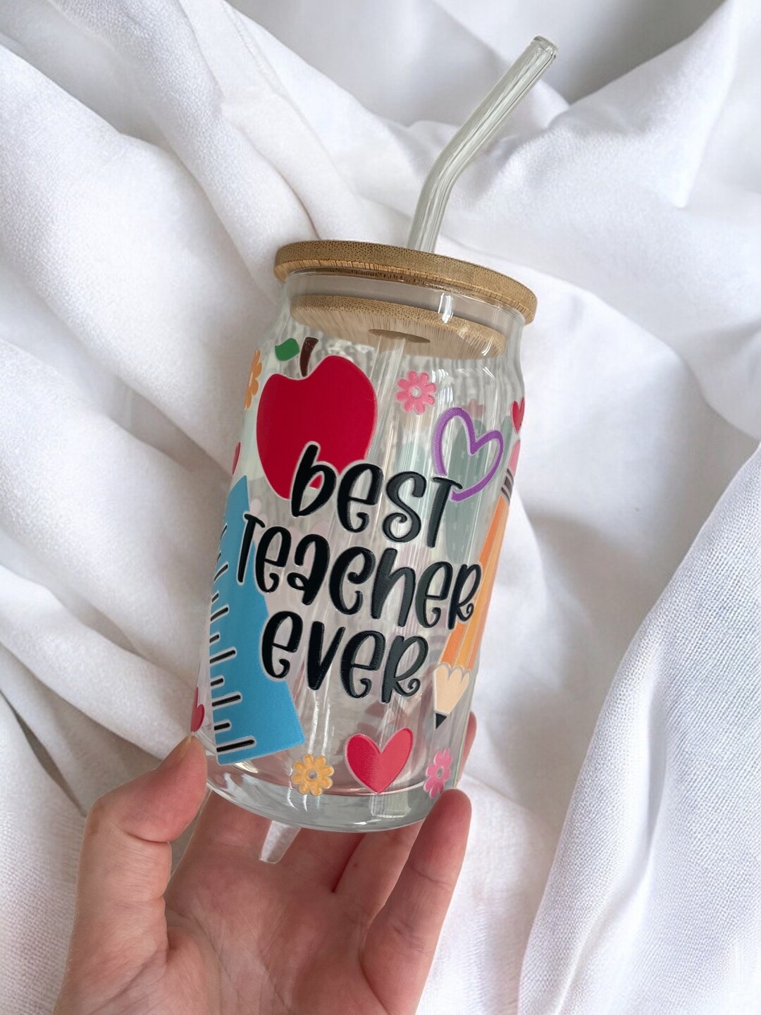 Best Teacher Libby Glass and Straw - Teacher Gifts - Etsy