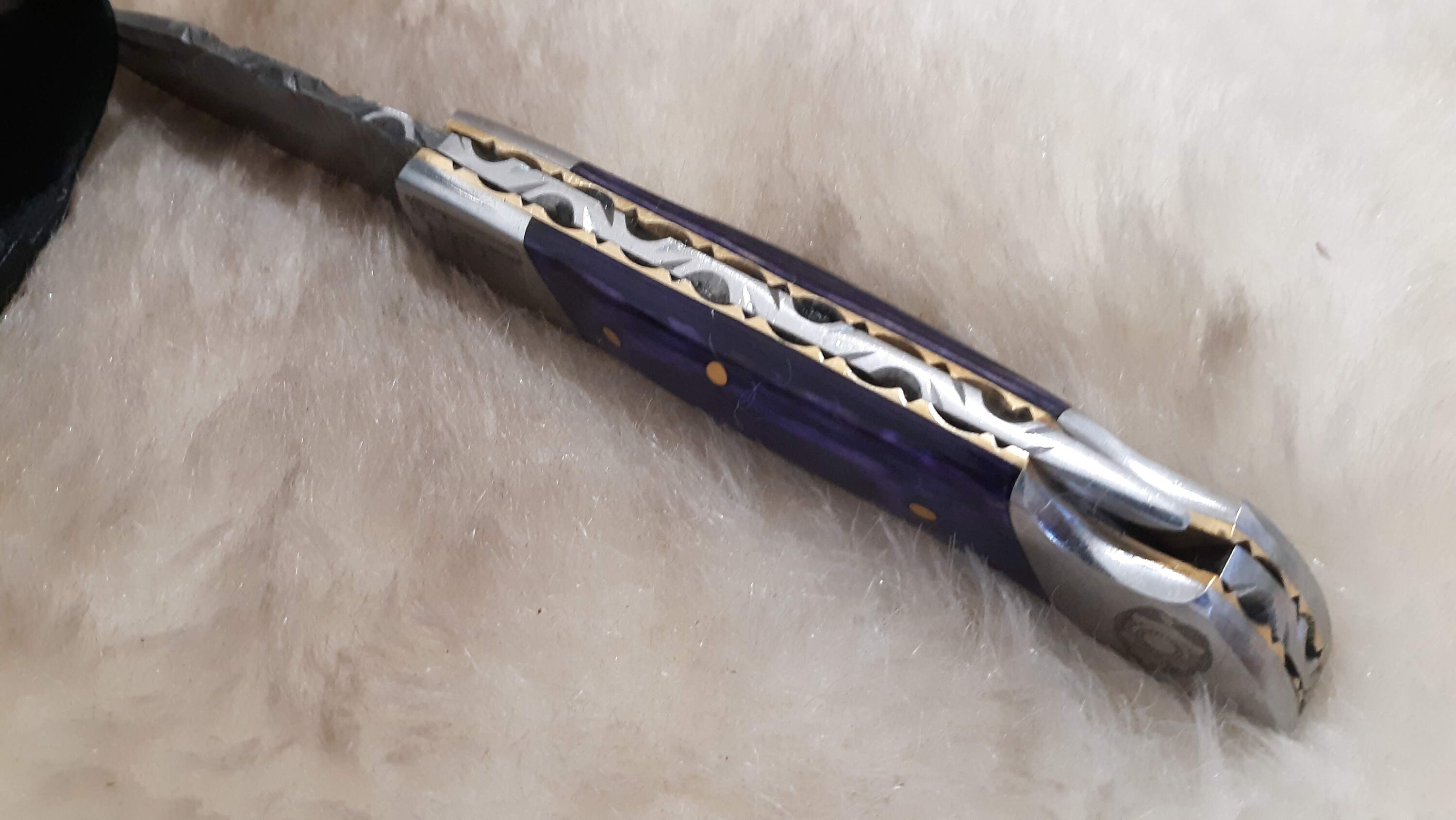 Police lawman Handmade Damascus Pocket Knife W/sheath - Etsy