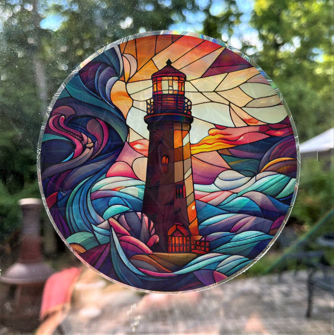 Lighthouse Prism Window Cling Suncatcher Stained Glass Effect - Etsy