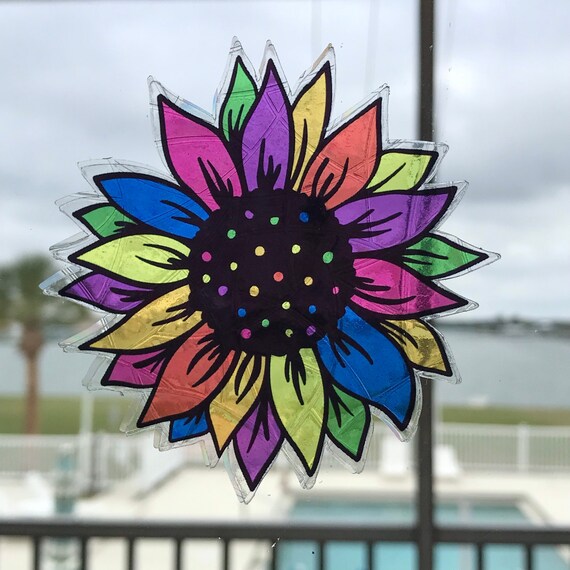 Sunflower Suncatcher Window Cling Rainbow Transparent Stained | Etsy