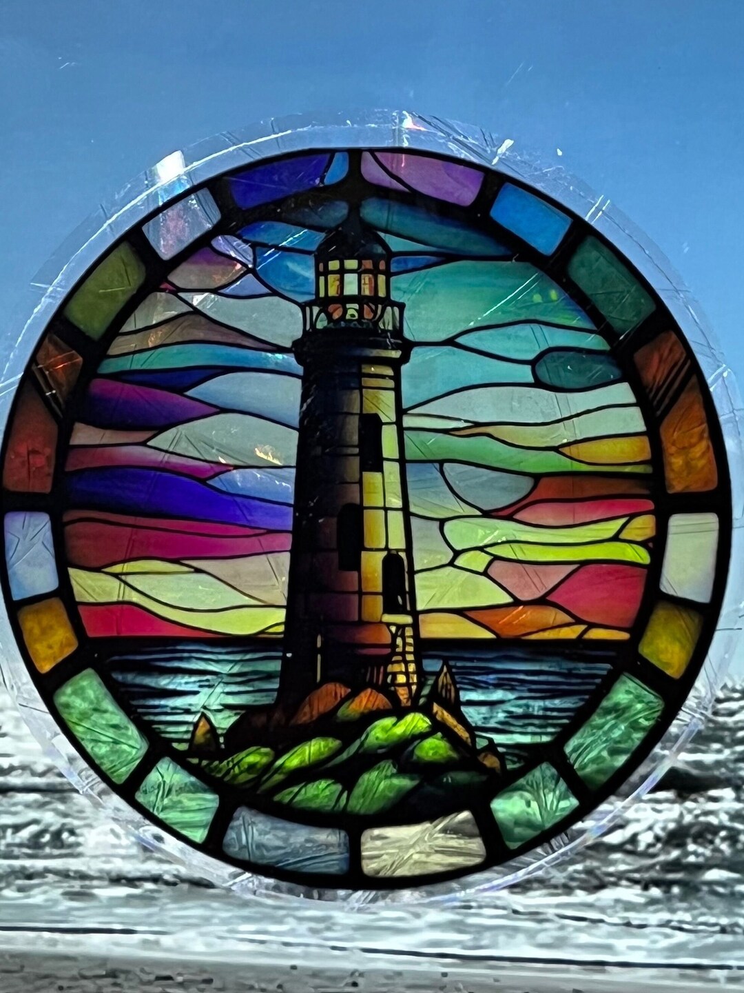 Lighthouse Window Cling Suncatcher Stained Glass Effect UV Protected ...