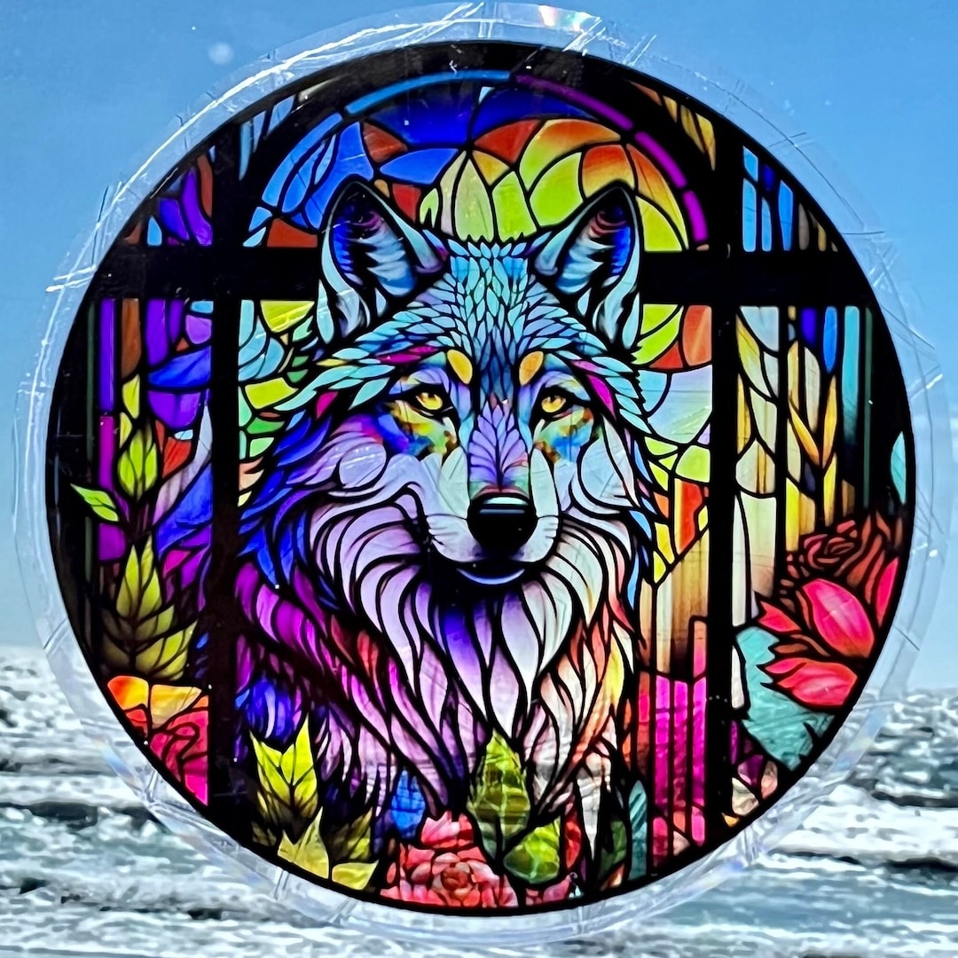 Wolf Window Cling Suncatcher Stained Glass Effect UV Protected Deters ...