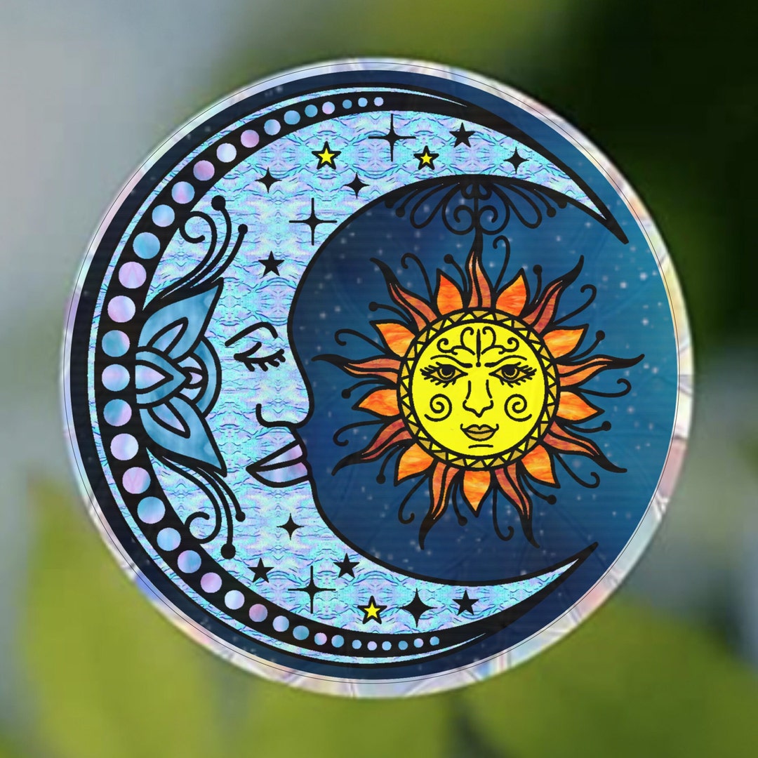 Celestial Sun and Moon Window Cling Suncatcher Stained Glass Effect UV ...