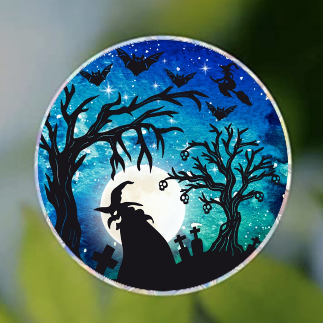 Spooky Halloween Window Cling With Witch Silhouette 5 - Etsy