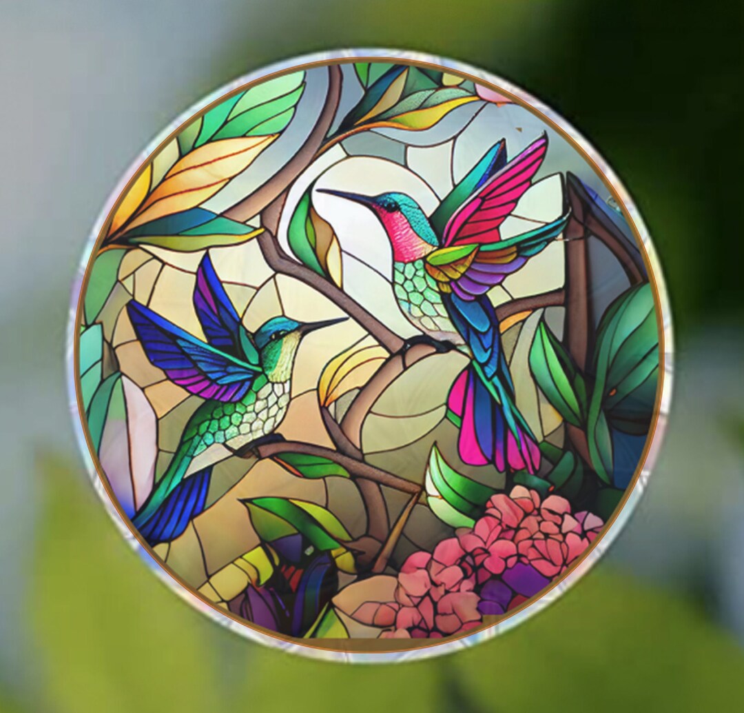 Colorful Hummingbirds Window Cling Suncatcher Stained Glass Effect | UV ...