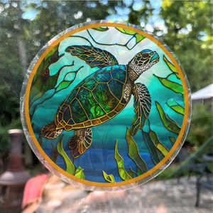 Sea Turtle Tropical Window Cling Suncatcher Stained Glass Effect | UV ...