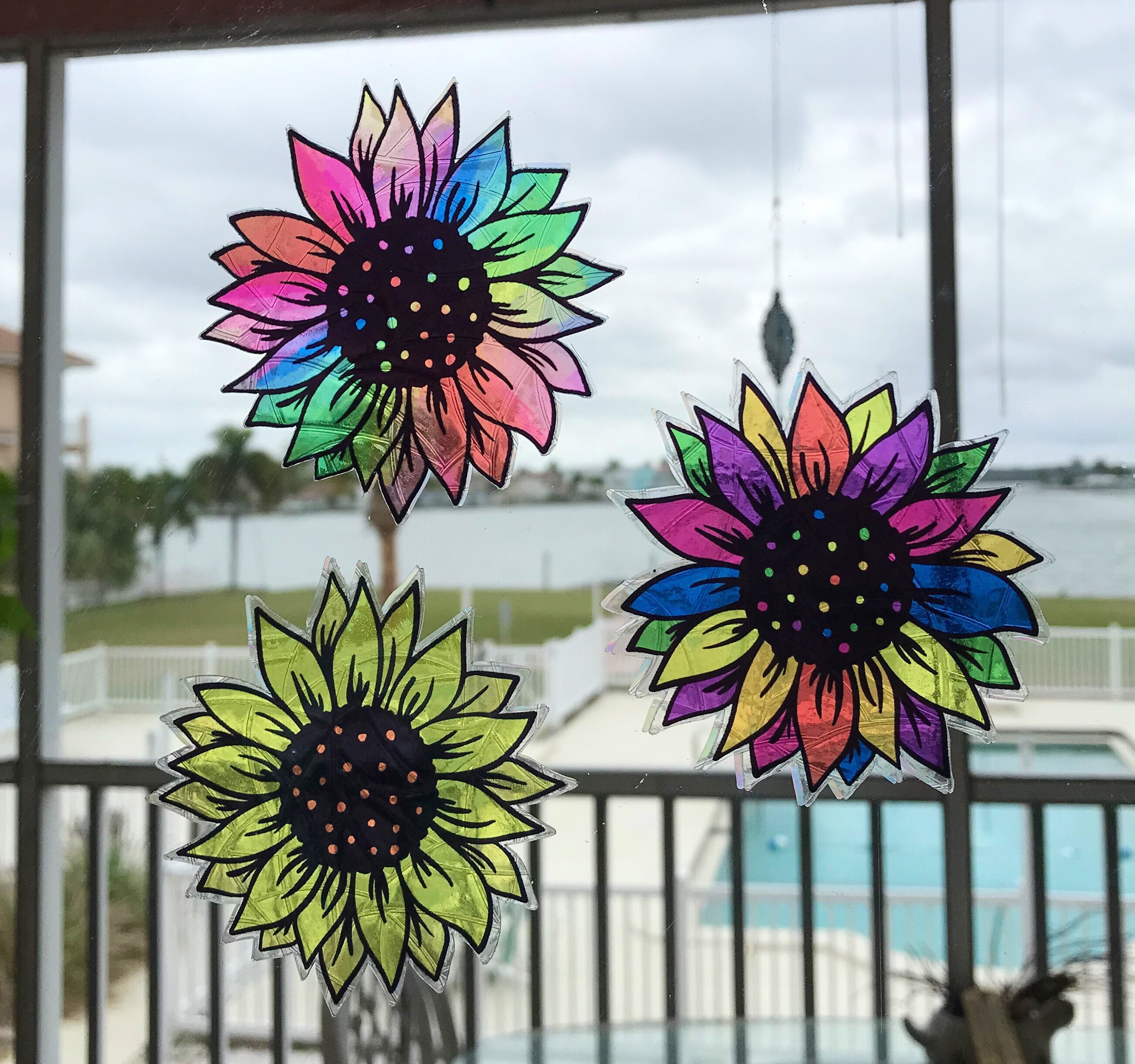 Sunflower Suncatcher Window Cling Rainbow Transparent Stained - Etsy